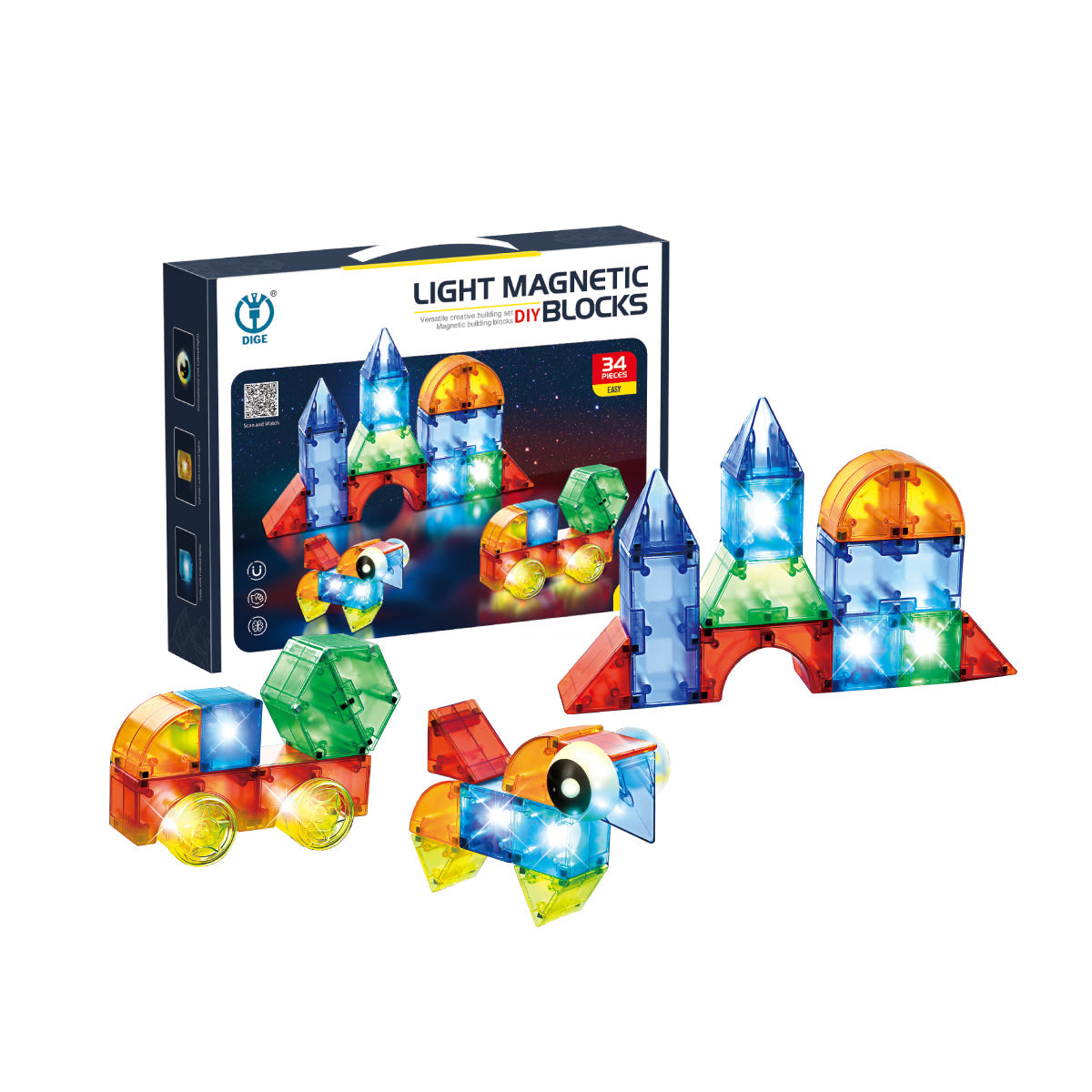 Toybliss DIGE Light Magnetic DIY Blocks – 34 PCS – ABC TOYS