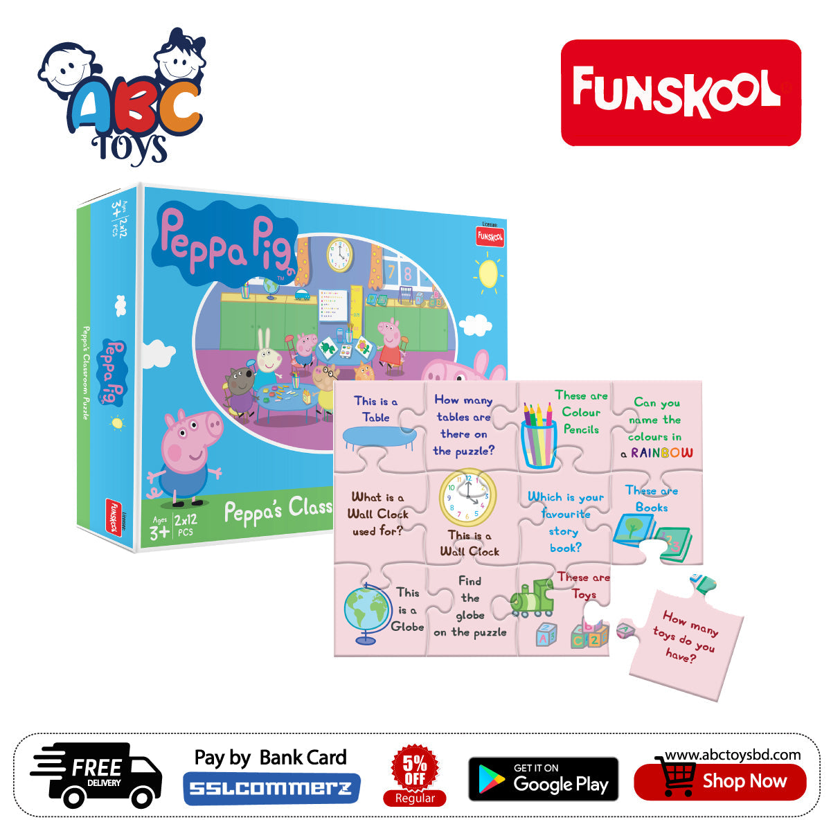 Funskool Peppa Pig Classroom 2 In 1 Puzzle – ABC TOYS